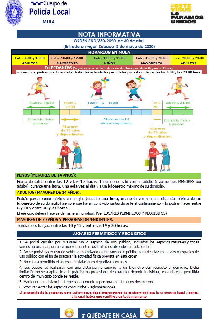 Nota informativa Policía Local: franjas horarias niños, adultos ...